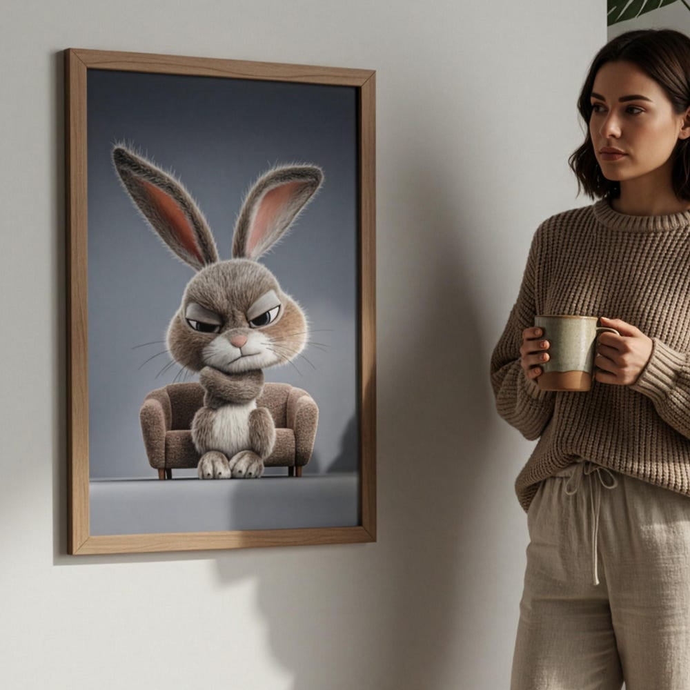 WhitePeak Art Grumpy Bunny Rabbit Cute Animal Poster, 12x18 UNFFRAMED ...