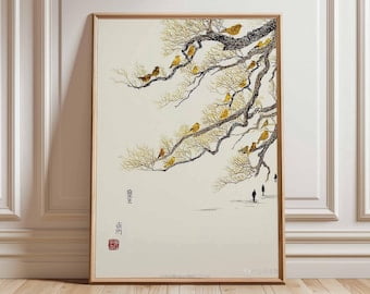 WhitePeak Art Japanese Ginkgo Tree Birds Art Print, 24x36 UNFFRAMED ...