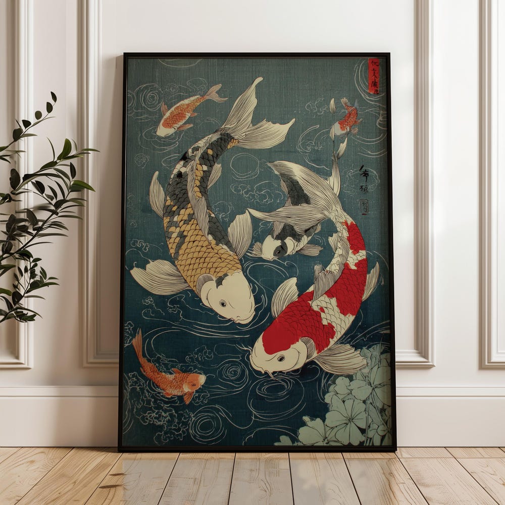 WhitePeak Art Japanese Koi Fish Poster, Vintage Japan Art Print ...
