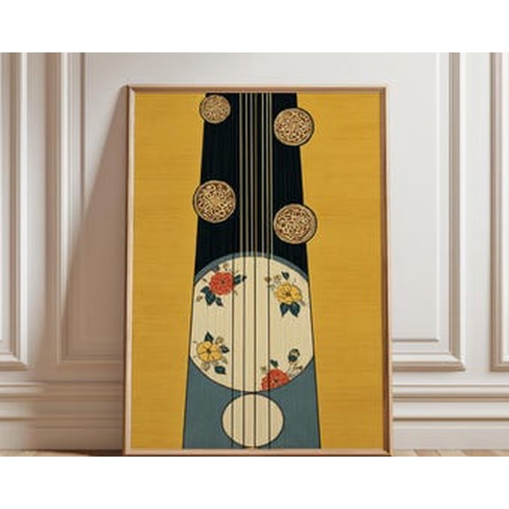 WhitePeak Art Japanese String Instrument Gold Art Print, 8x12 UNFFRAMED ...