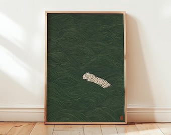 WhitePeak Art Japanese White Tiger Wave Art Print, 12x18 UNFFRAMED ...