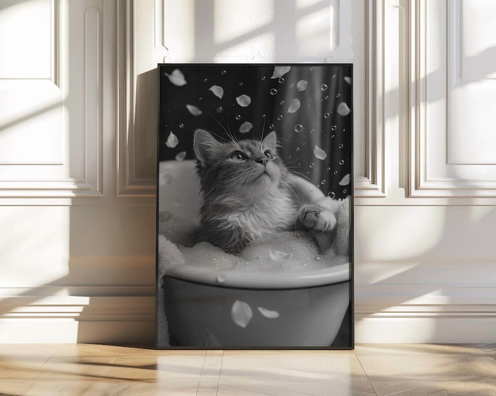 WhitePeak Art Legant Cat In Bathtub With Bubbles And Petals As Relaxing ...