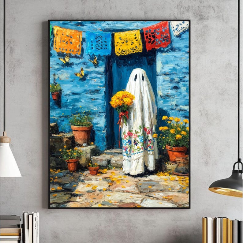 WhitePeak Art Mexican Folk Ghost Wall, With Papel Picado Poster ...