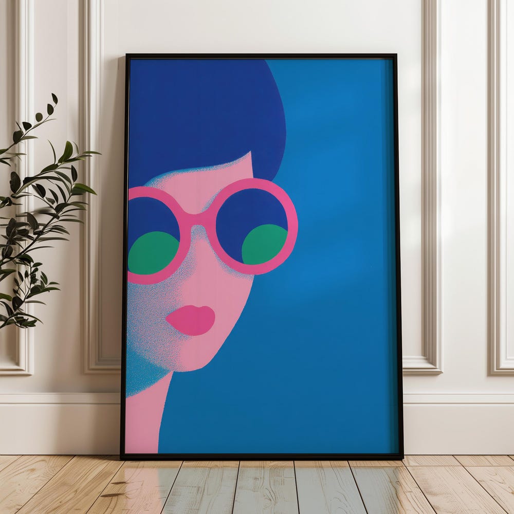 WhitePeak Art Minimal Woman Art Print, Modern Pop Art Poster, Blue And ...