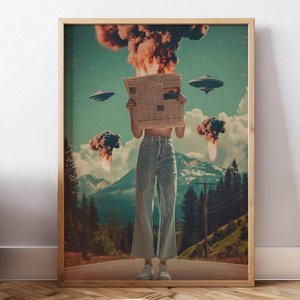 WhitePeak Art Reading the News Ufo for Girl Surreal Poster, 12x18 ...