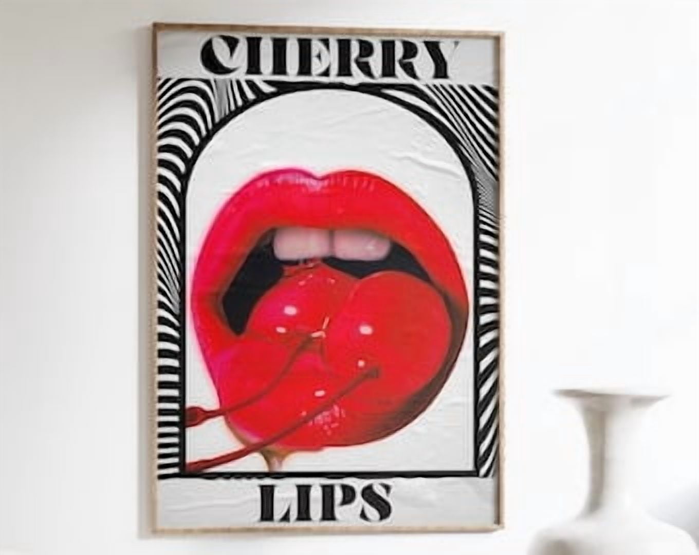 WhitePeak Art Retro Cherry Lips Poster: 70S Psychedelic Wall ...