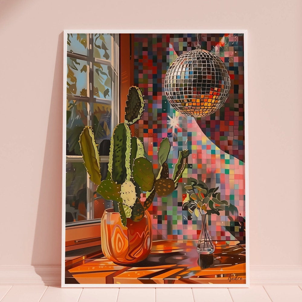 WhitePeak Art Retro Disco Ball Cactus Retro Disco Poster, 24x36 ...
