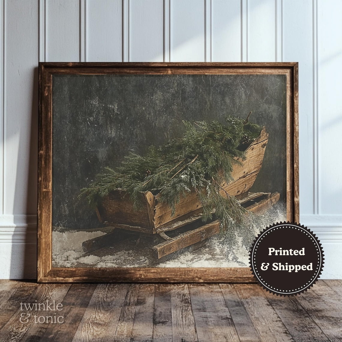 WhitePeak Art Rustic Sled Poster, Farmhouse Winter Wall Art, Vintage ...