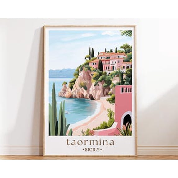 WhitePeak Art Sicily Travel Poster, Toarmina Art Print, 8x12 UNFFRAMED ...