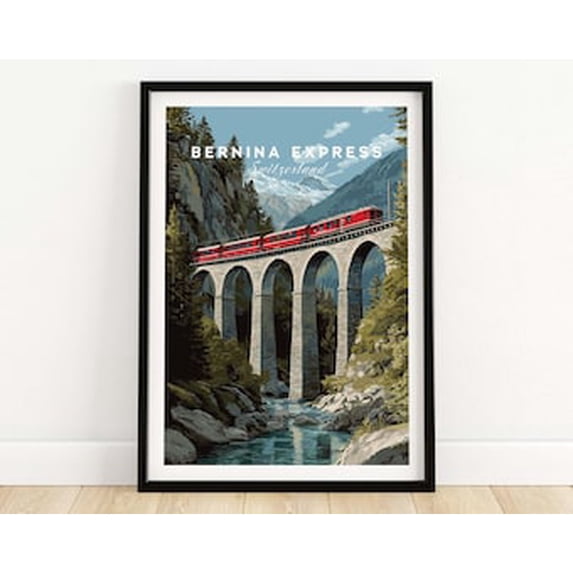 WhitePeak Art Swiss Alps Wall Art: Bernina Express Train Travel Poster ...