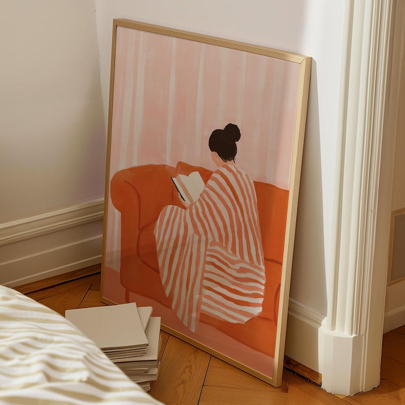WhitePeak Art Woman Reading Wall Abstract Woman Book Lover Wall Trendy ...