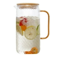 JoyJolt Beverage Dispenser Glass Pitcher with Handle & 2 Lids - 40 oz ...