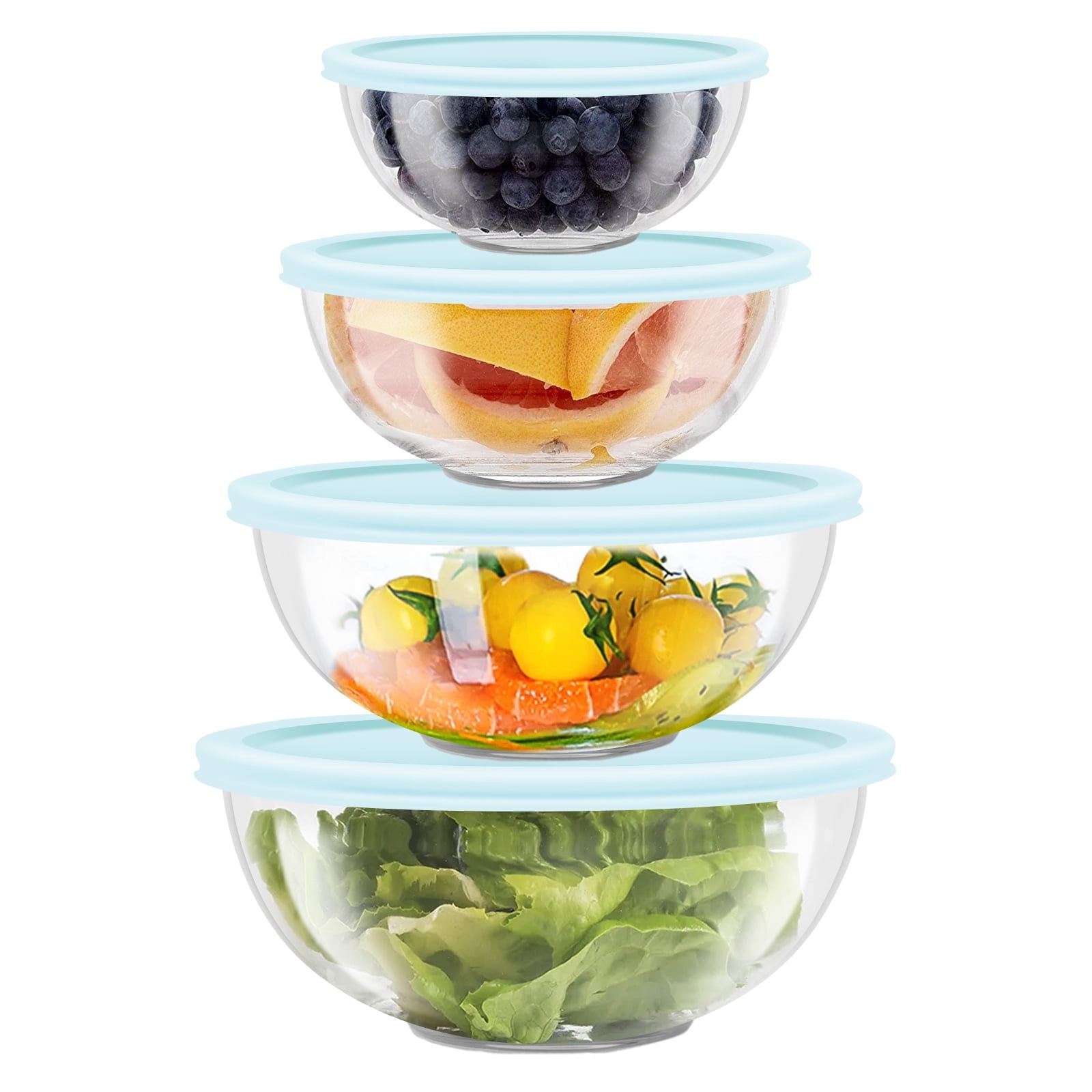 Glass Mixing Bowls Set of 8pcs Storage Container with lids,Large Prep ...