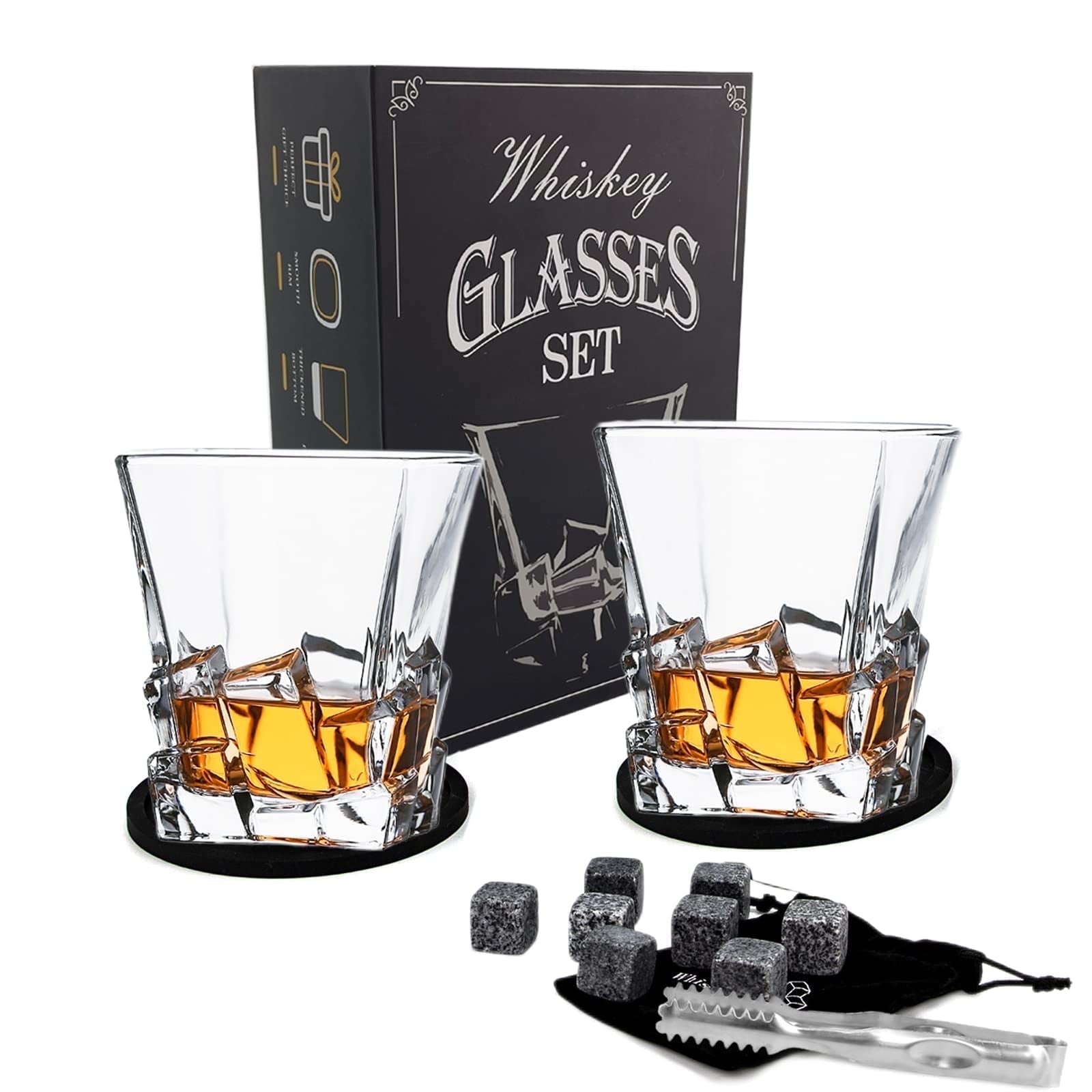 WhiteRhino Whiskey Glasses Set of 2 ,11oz Old Fashion Rum Glasses for ...
