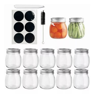 16 oz Regular Mason Jars (Pack of 12) with 12 Lids & 1 Black Mason Jar ...