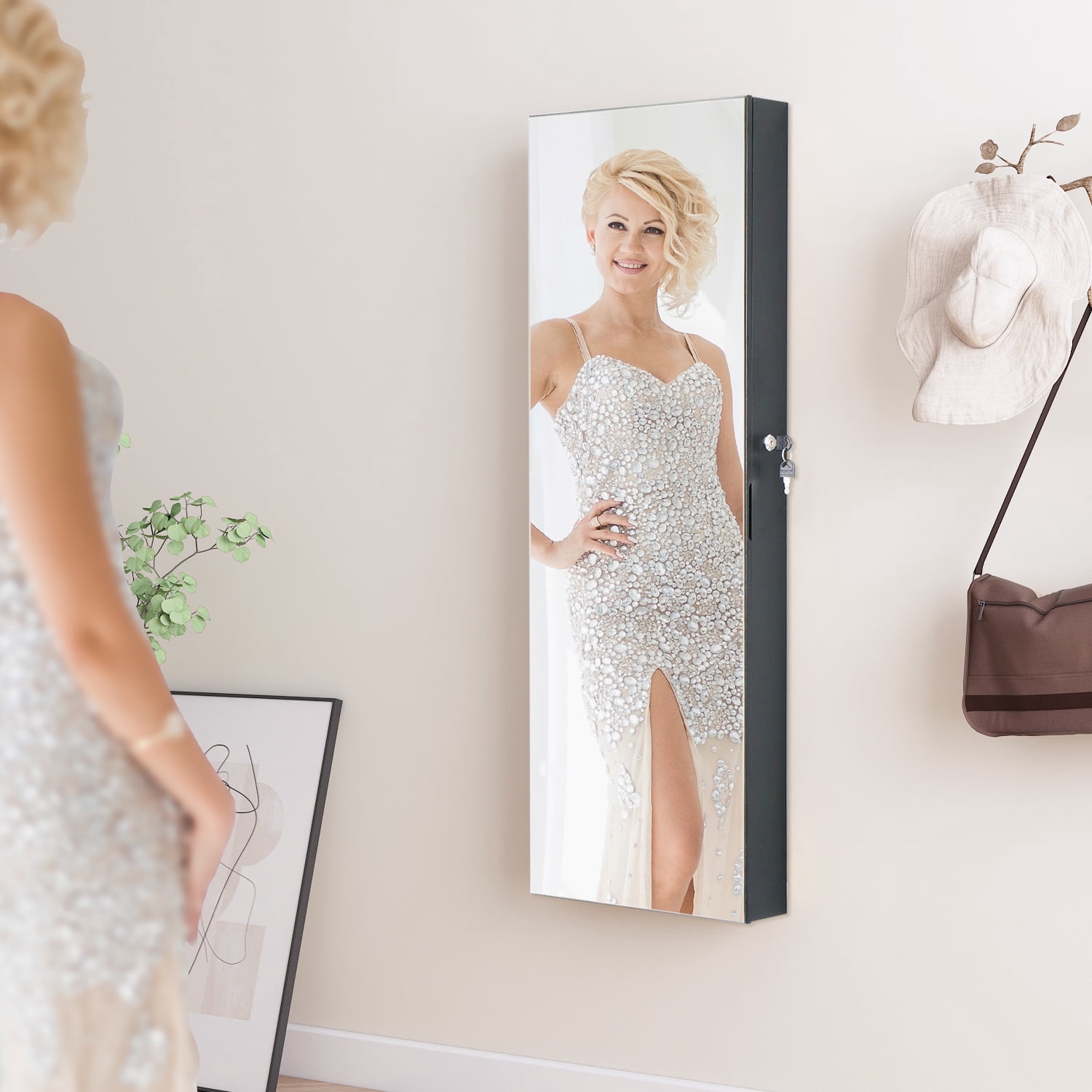 Whitebeach Armoire Organizer with Inside LED Mirror, Jewelry Cabinet ...