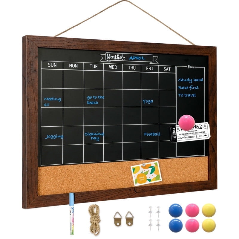 Whiteboard Calendar & Corkboard for Wall, 16"x12" Chalkboard Magnetic ...