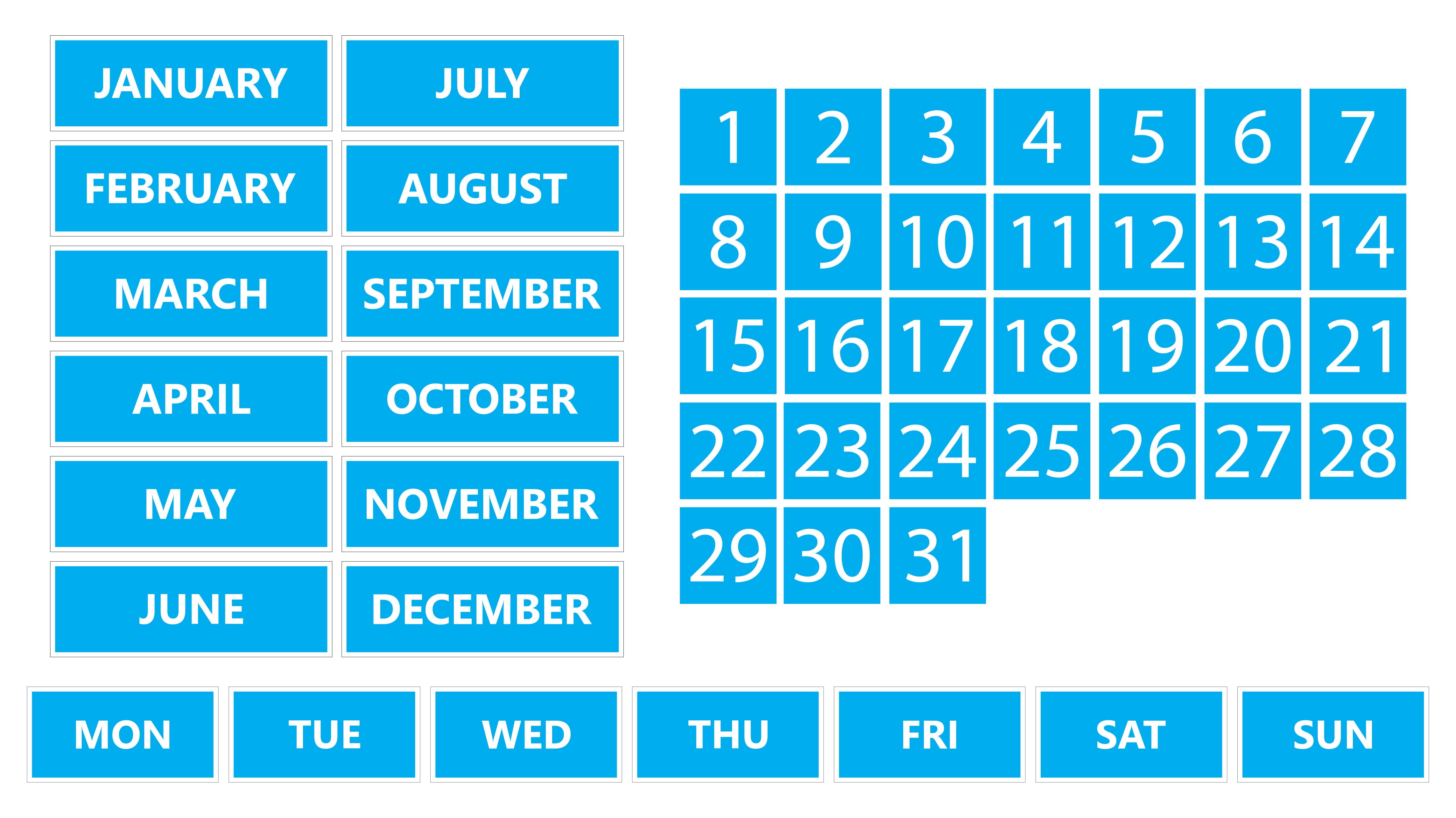 Whiteboard Calendar Magnet Non-Abbreviated Bundle (Dates, Days of The ...