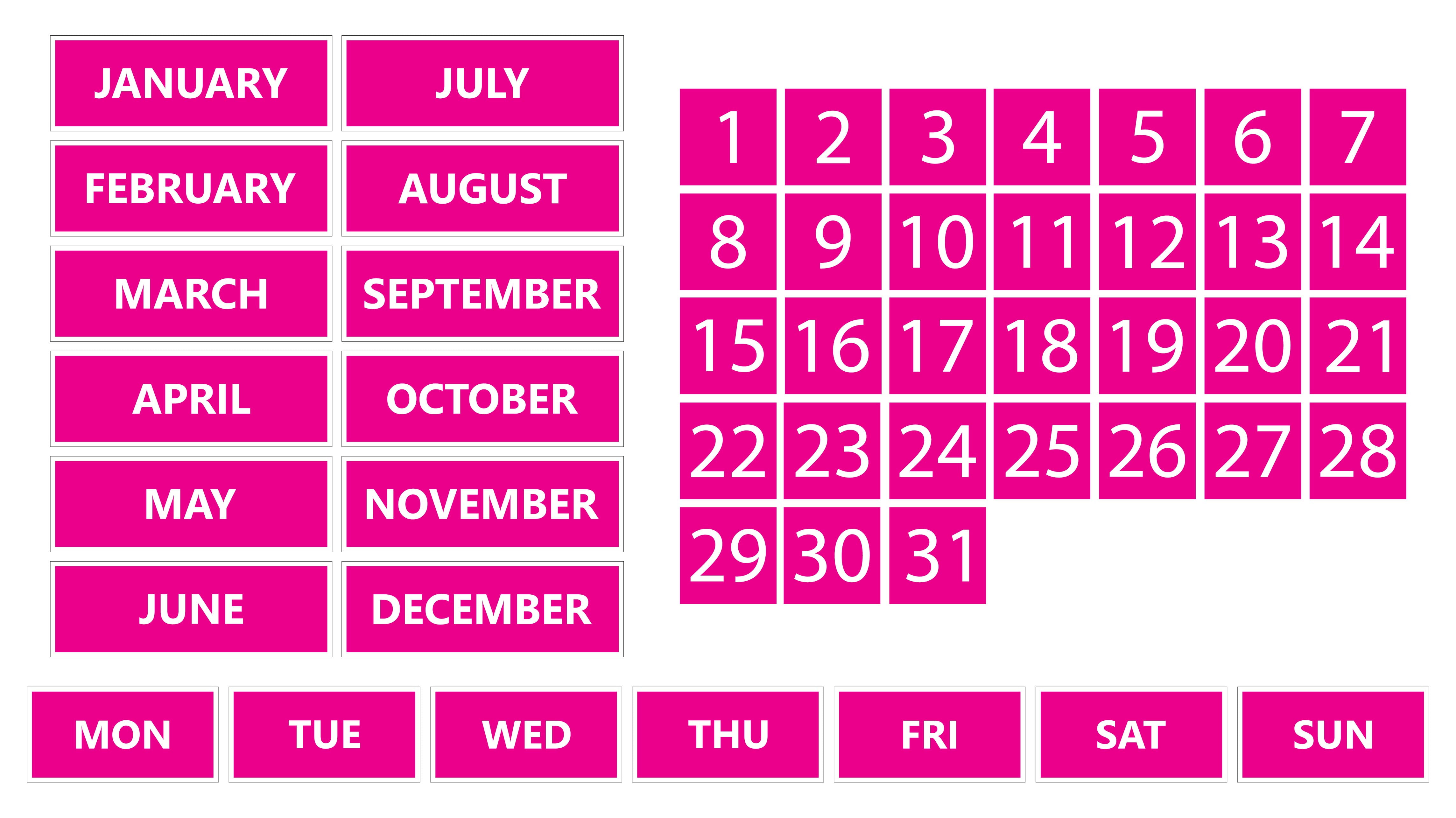 Whiteboard Calendar Magnet Non-Abbreviated Bundle (Dates, Days of The ...