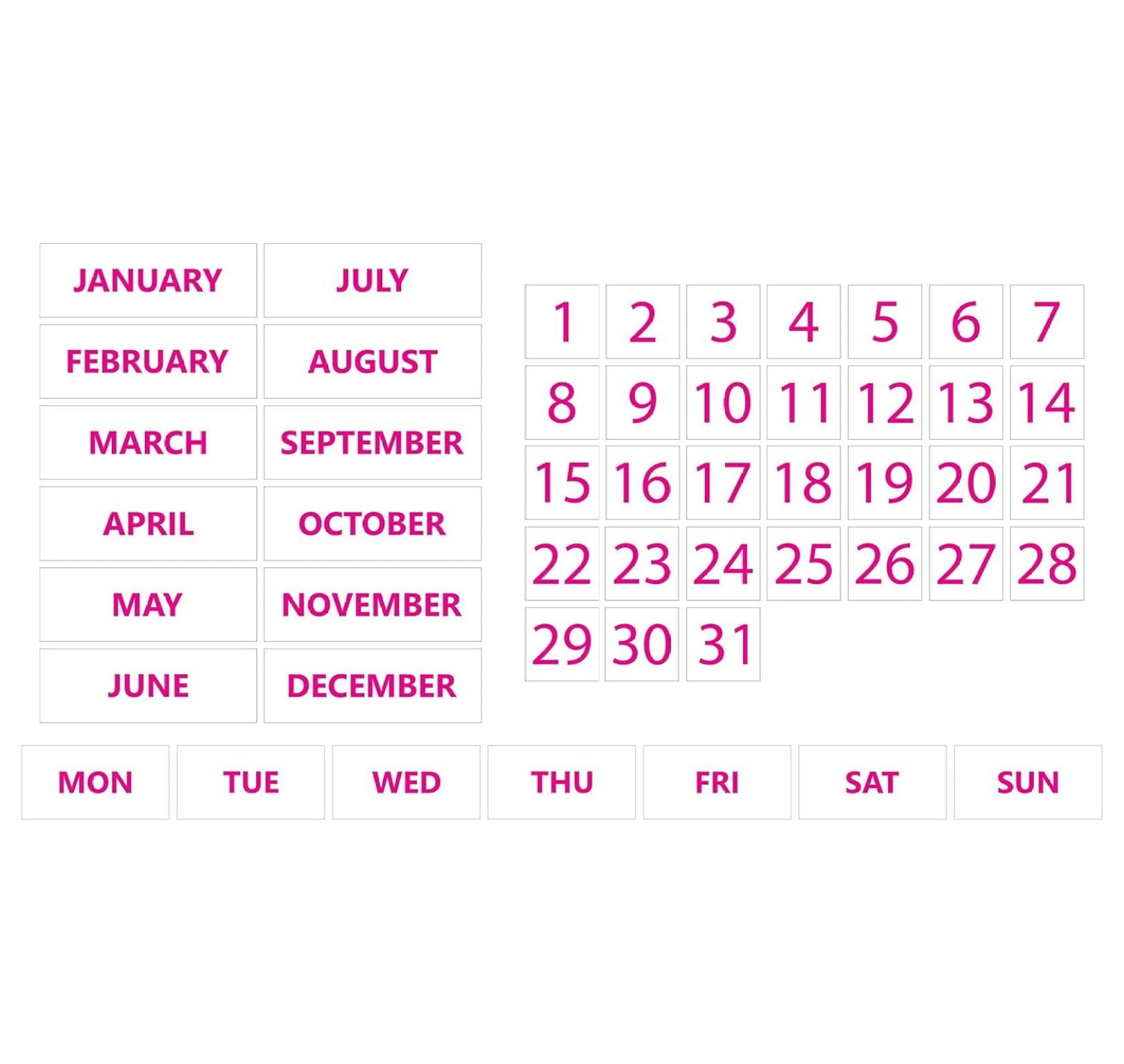 Whiteboard Calendar Magnet Non-Abbreviated Bundle (Dates, Days of The ...