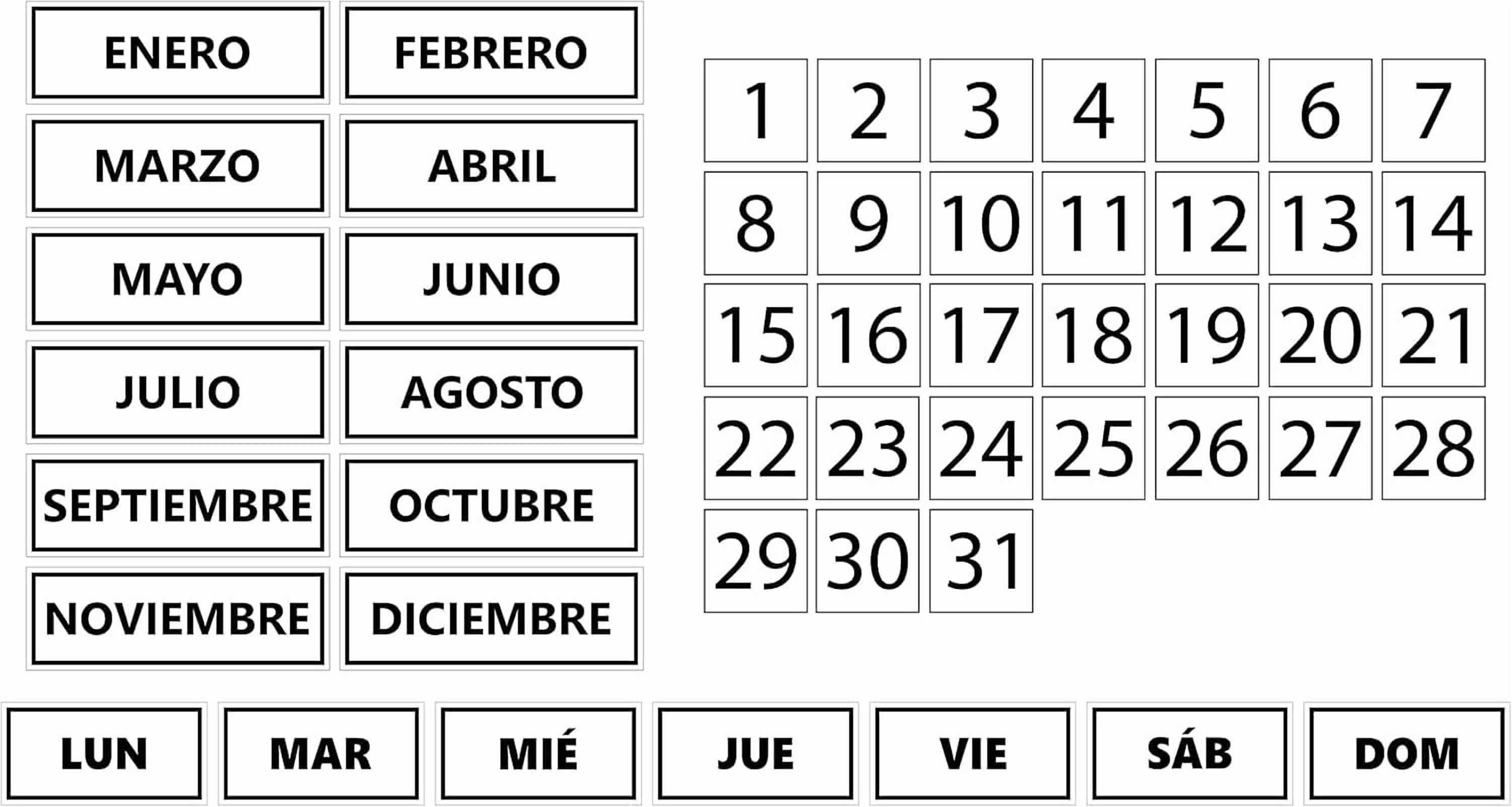Whiteboard Calendar Magnet Non-Abbreviated Spanish Bundle (Dates, Days ...