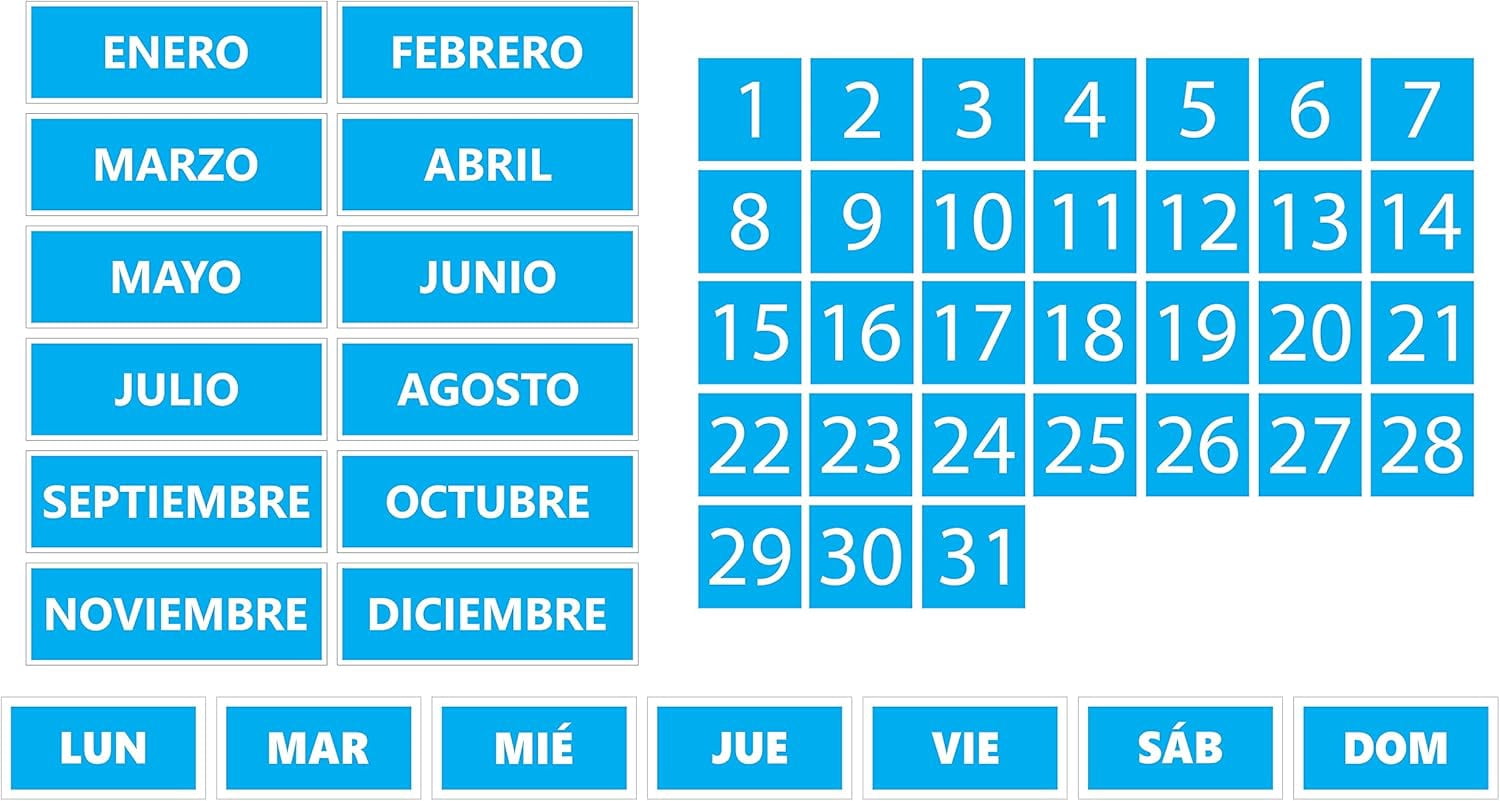 Whiteboard Calendar Magnet Non-Abbreviated Spanish Bundle (Dates, Days ...