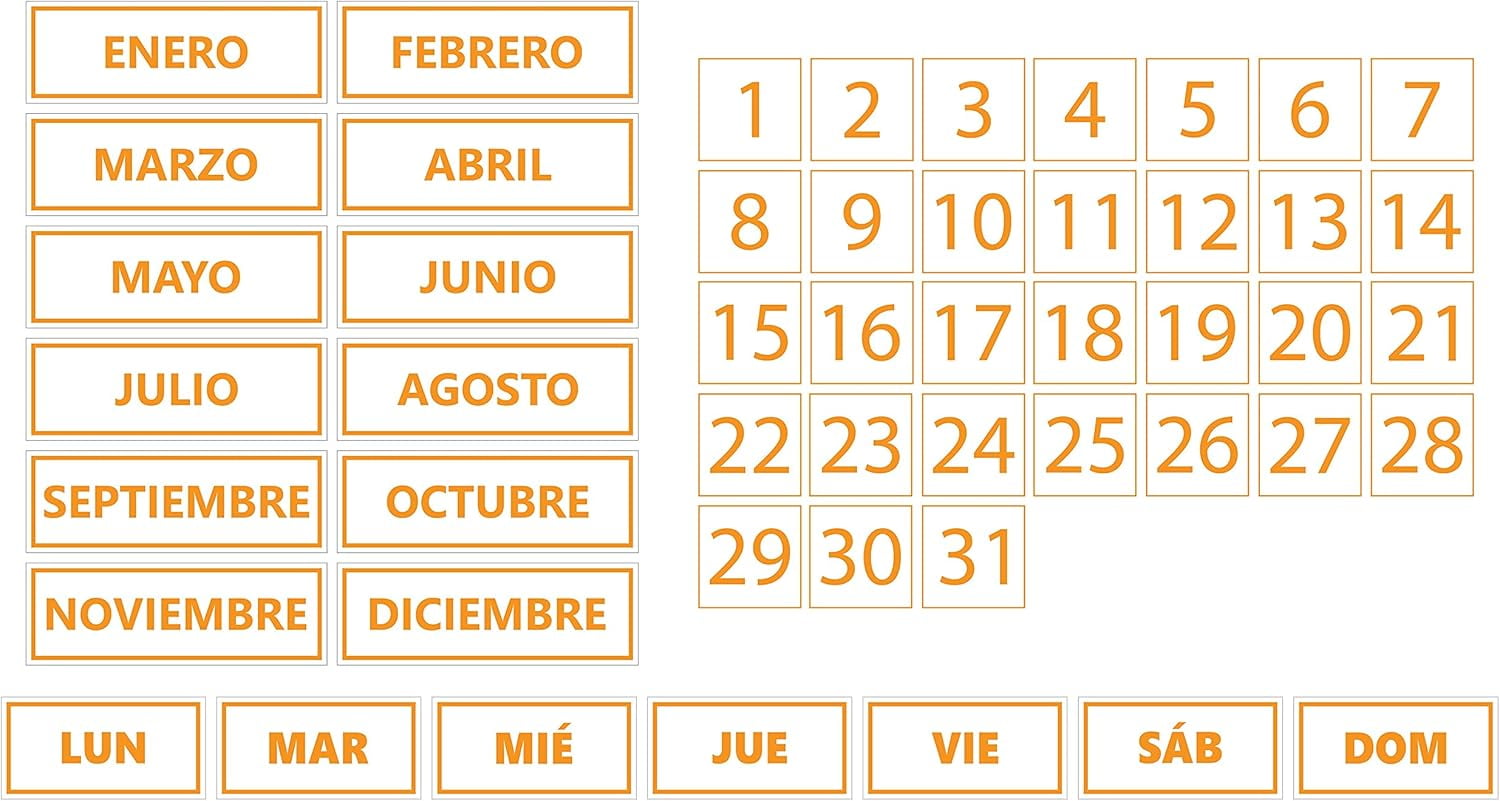Whiteboard Calendar Magnet Non-Abbreviated Spanish Bundle (Dates, Days ...