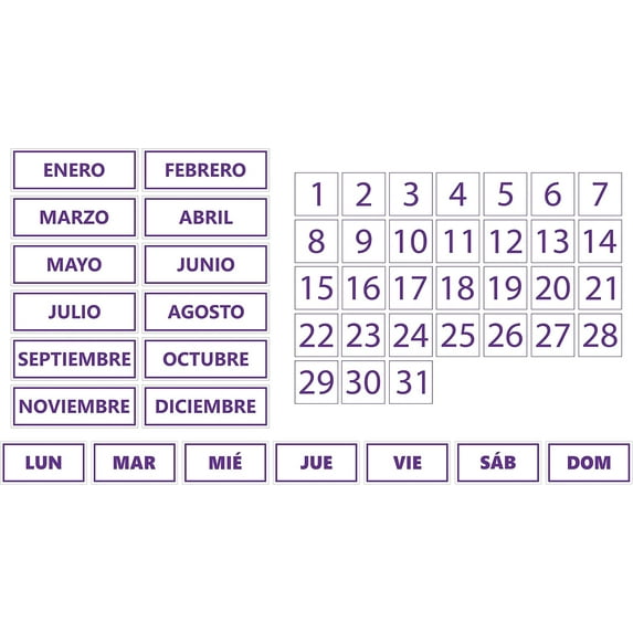 Whiteboard Calendar Magnet Non-Abbreviated Spanish Bundle (Dates, Days ...