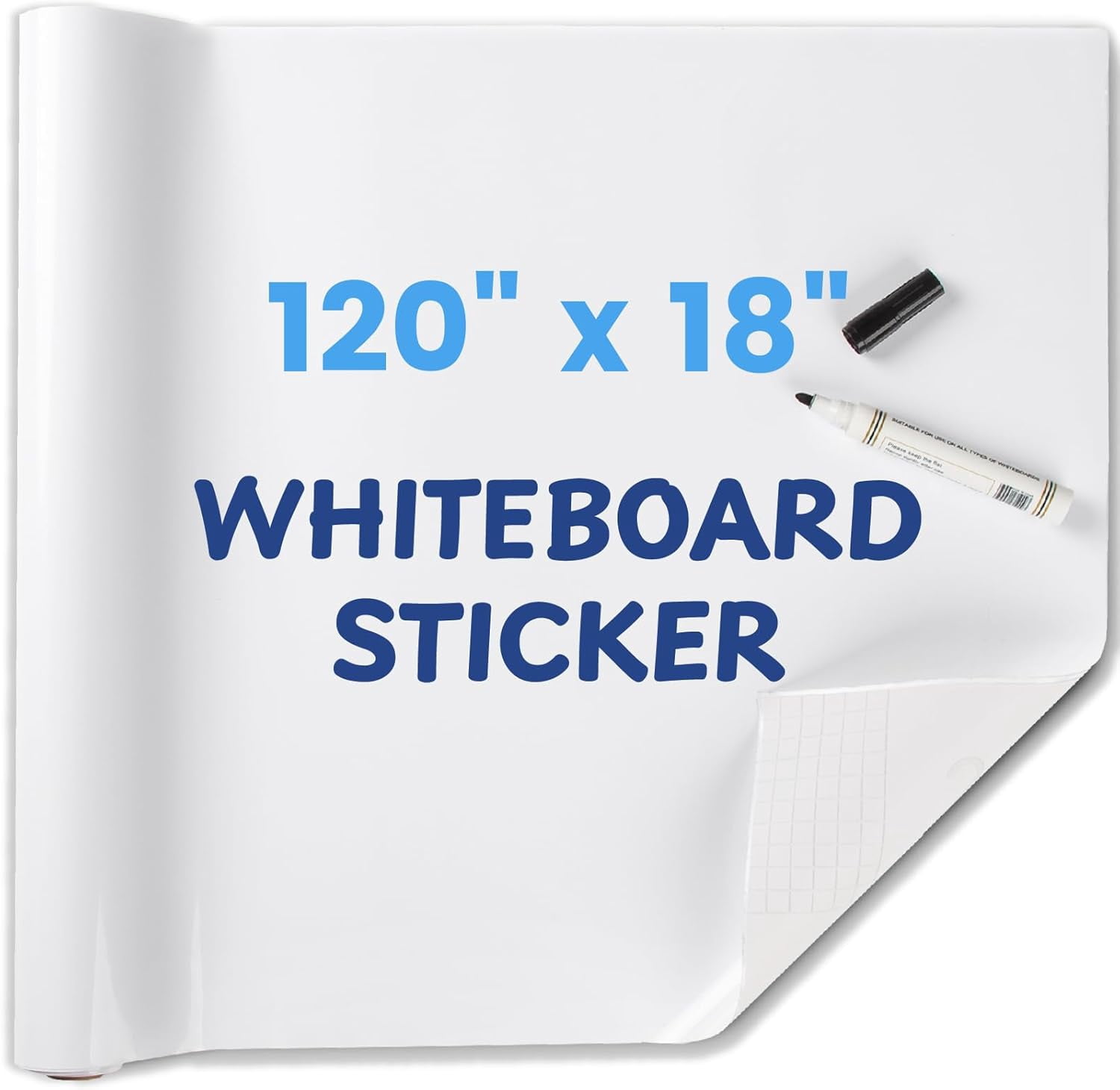 Whiteboard Sticker for Wall, 120" x 18" No Ghosting Peel and Stick Dry ...