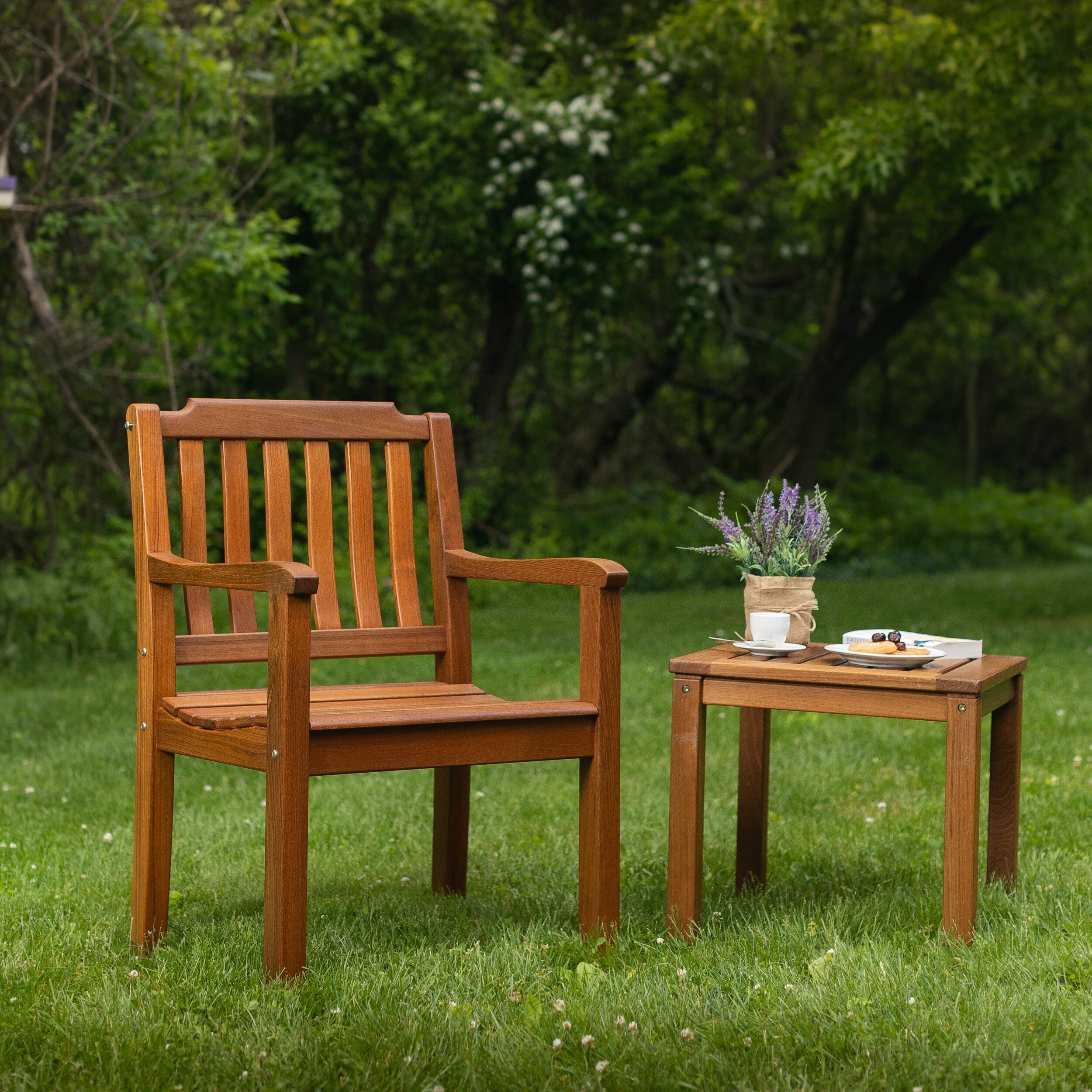 Teak Garden Chair with Arms - 25" W x 25" H x 24" D - Walmart.com