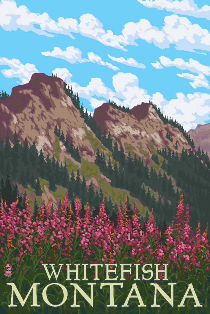 Whitefish, Montana, Fireweed and Mountains (16x24 Giclee Gallery Art ...