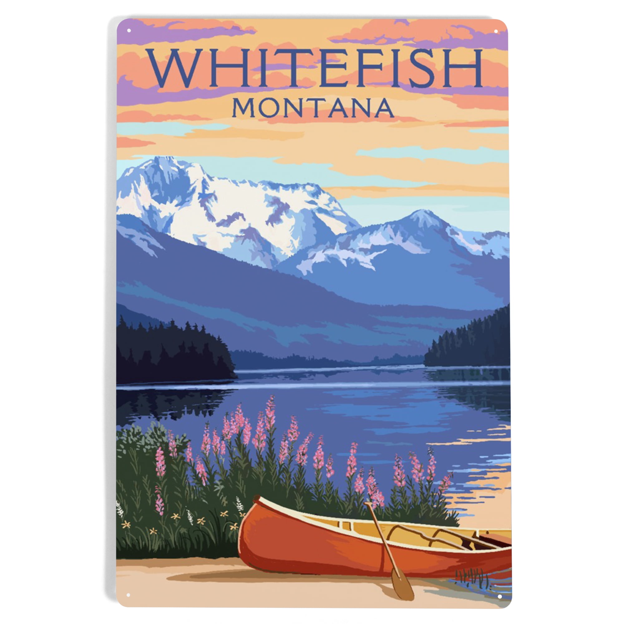 Whitefish, Montana, Lake Scene and Canoe (12x18 Aluminum Art, Indoor ...