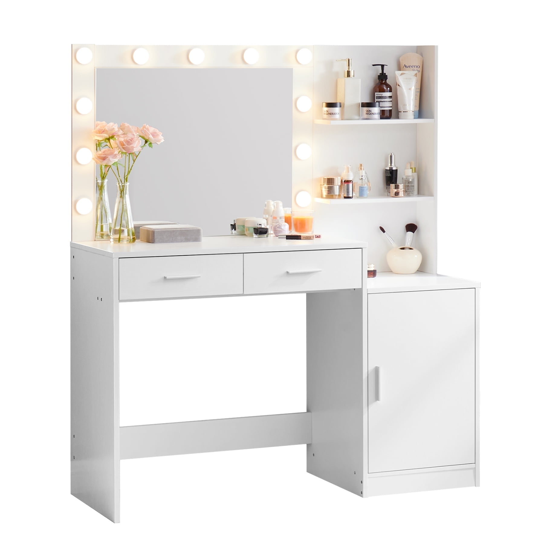 MXKF 46*53 in Largr Makeup Vanity Desk with Mirror and Lights,Dressing ...