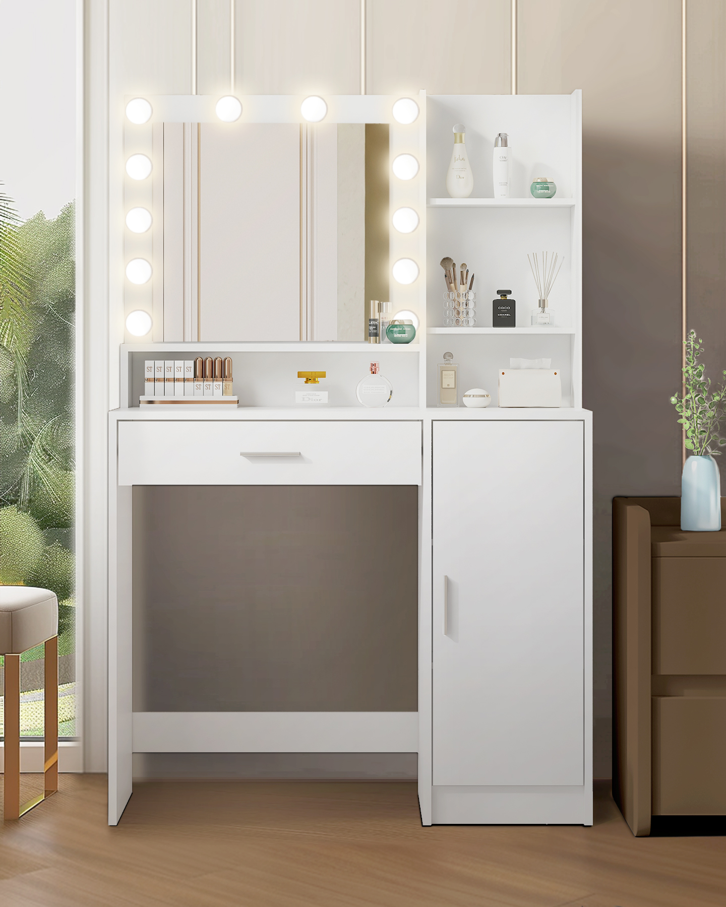 Ktaxon Vanity Set with 3 Color Lighted Mirror, Makeup Table with 3 ...