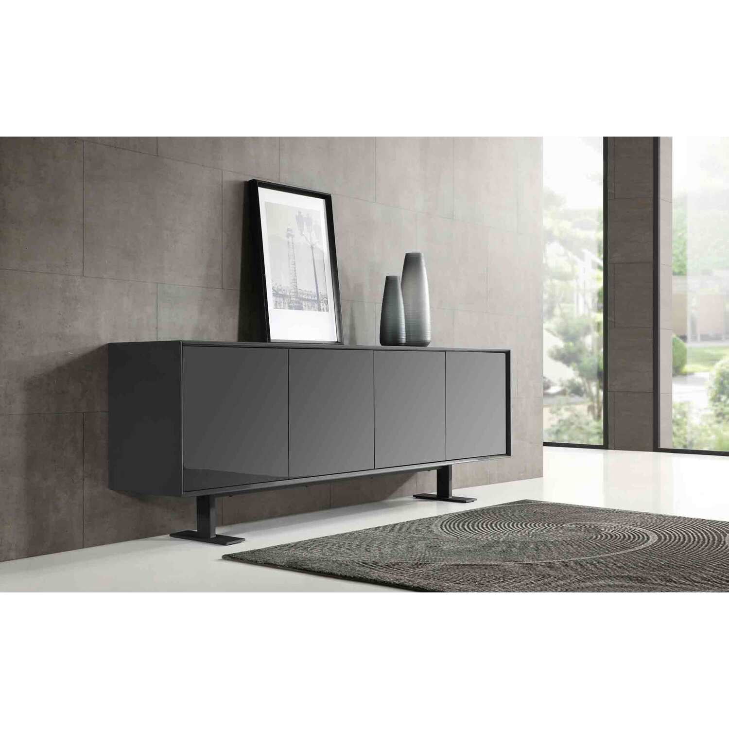 Whiteline Modern Living Densy Buffet, High gloss dark grey, Metal base ...