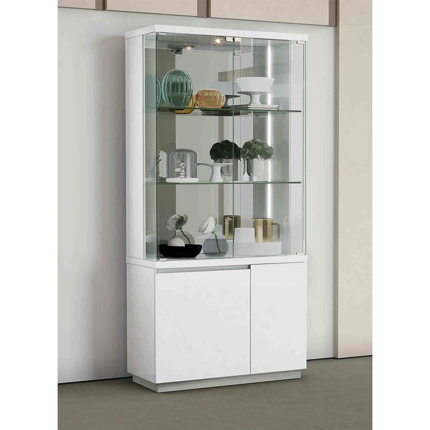 Whiteline Modern Living Cameron Vitrine High Gloss White, Back mirror ...