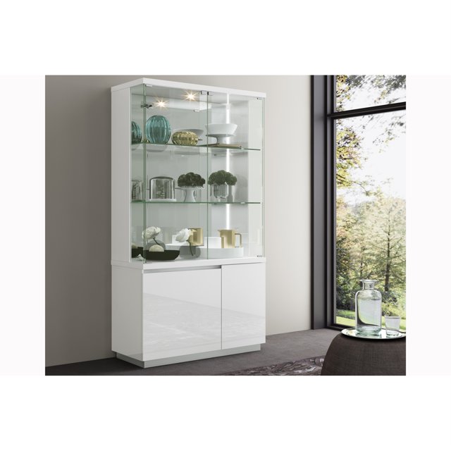 Whiteline Modern Living Cameron Vitrine, High Gloss White with LED ...