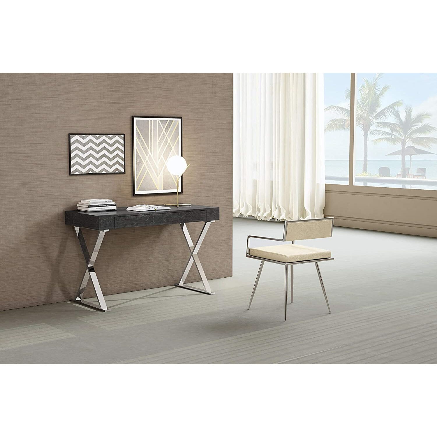 Whiteline Modern Living Elm Desk Large, High gloss Grey, two drawers ...