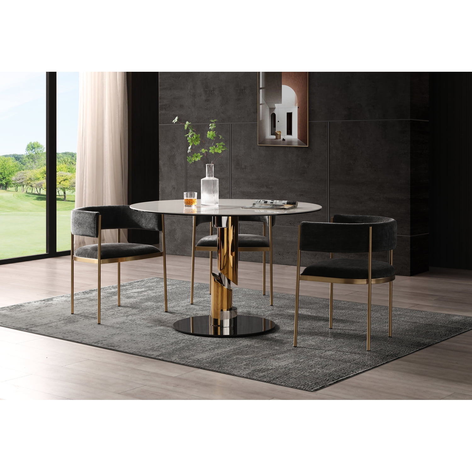 Whiteline Modern Living Gloria Round Dining Table, Ceramic Top, Gold and Silver Stainless Steel ...