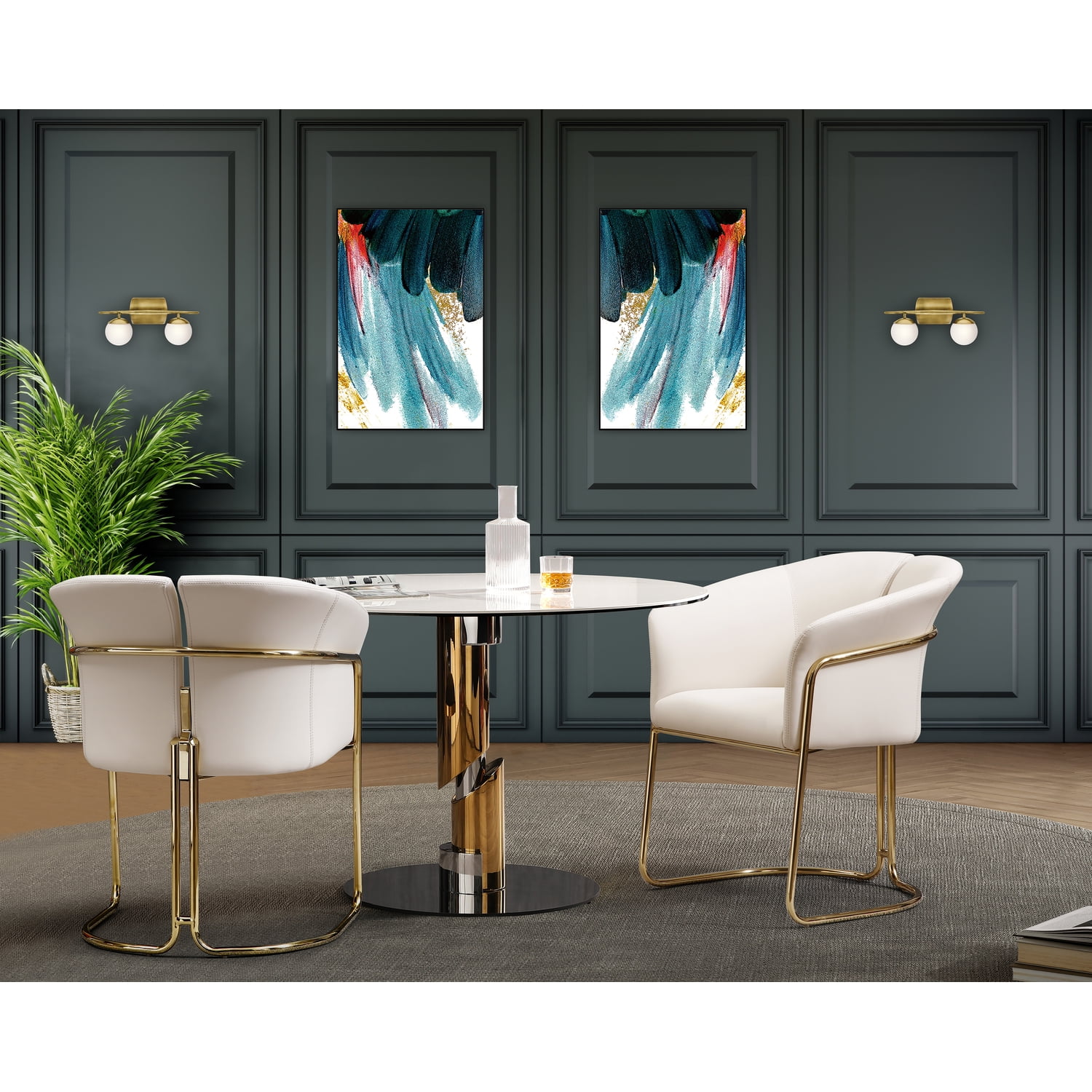 Whiteline Modern Living Jolie, Beige Faux Leather, Polished Brass Frame ...