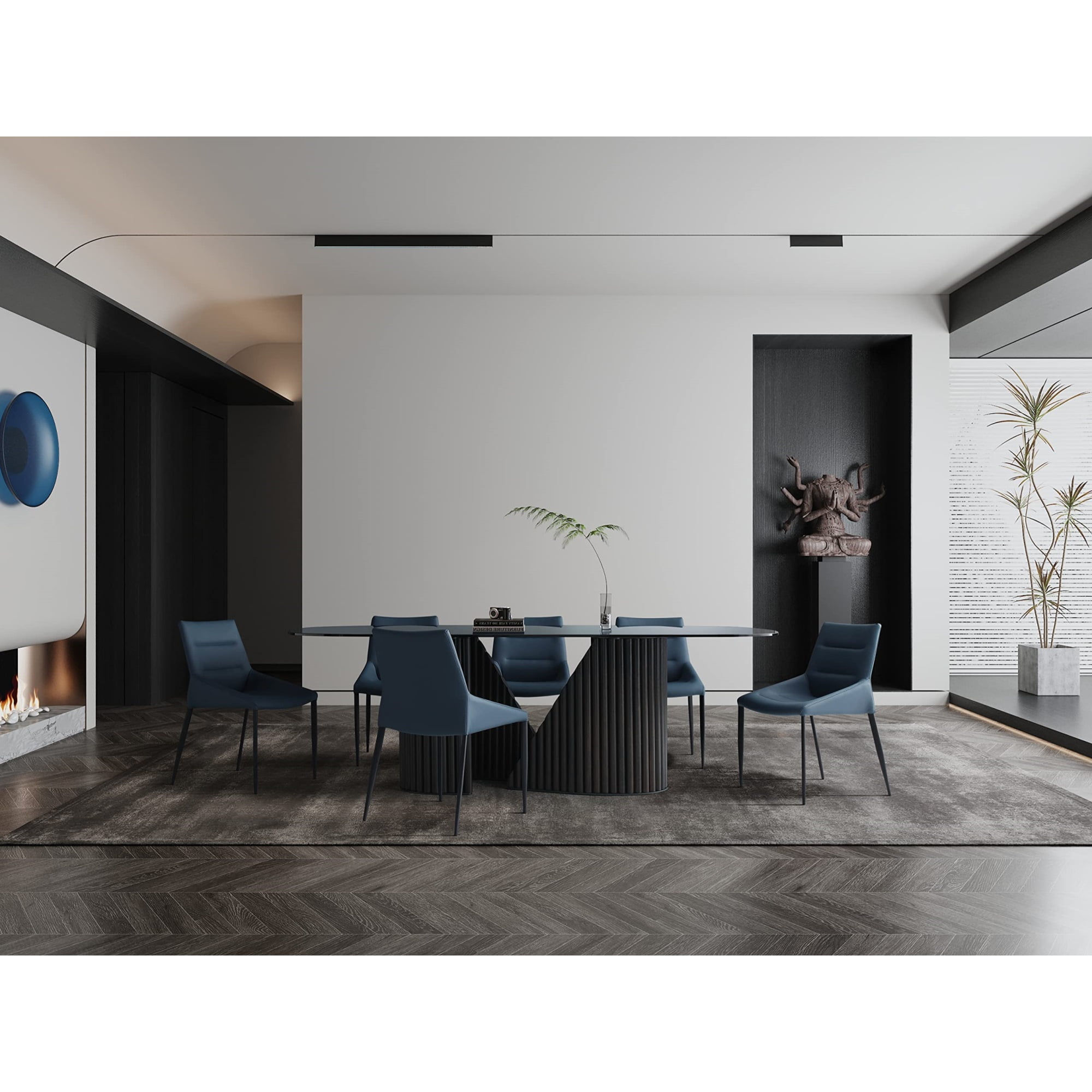 Whiteline Modern Living Kaya, Glass Top, Ribbed Base in Matt Dark Grey ...