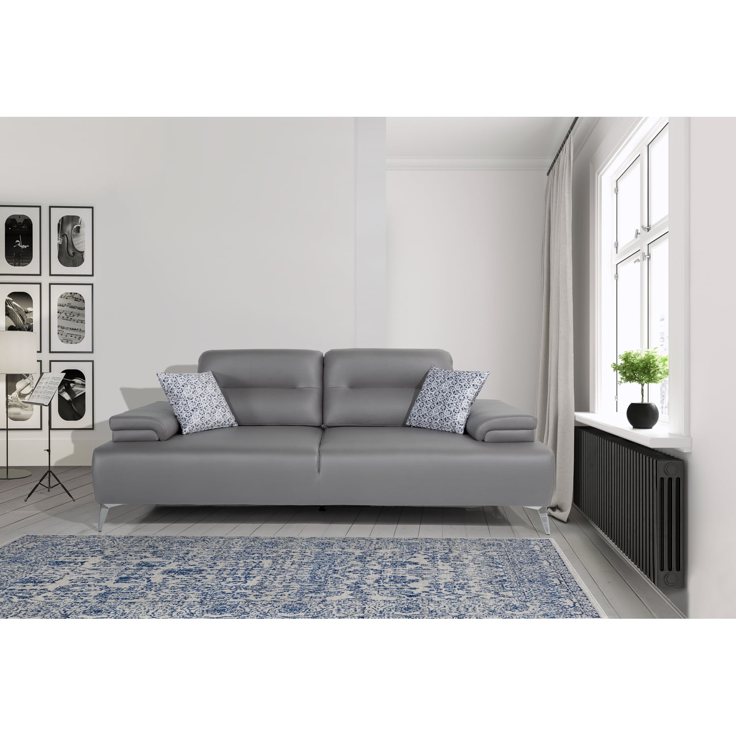 Whiteline Modern Living Ruslan Sofa, Light Gray Nubuck Leather, Slide ...