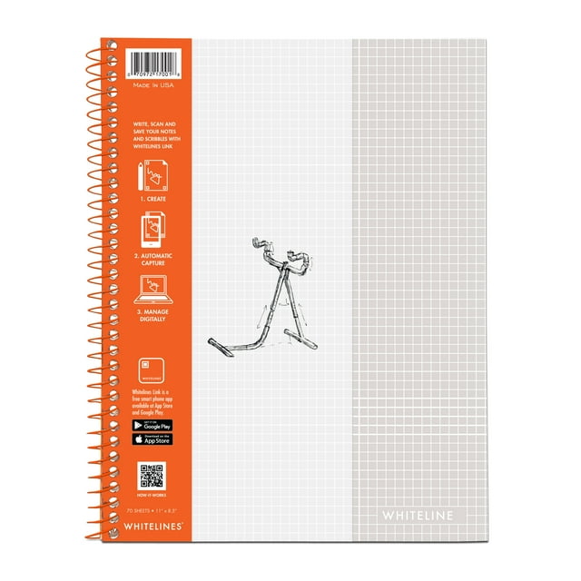 "Whitelines Ruled Paper Notebook, Spiral Bound, Wirebound Graph 11"" x ...