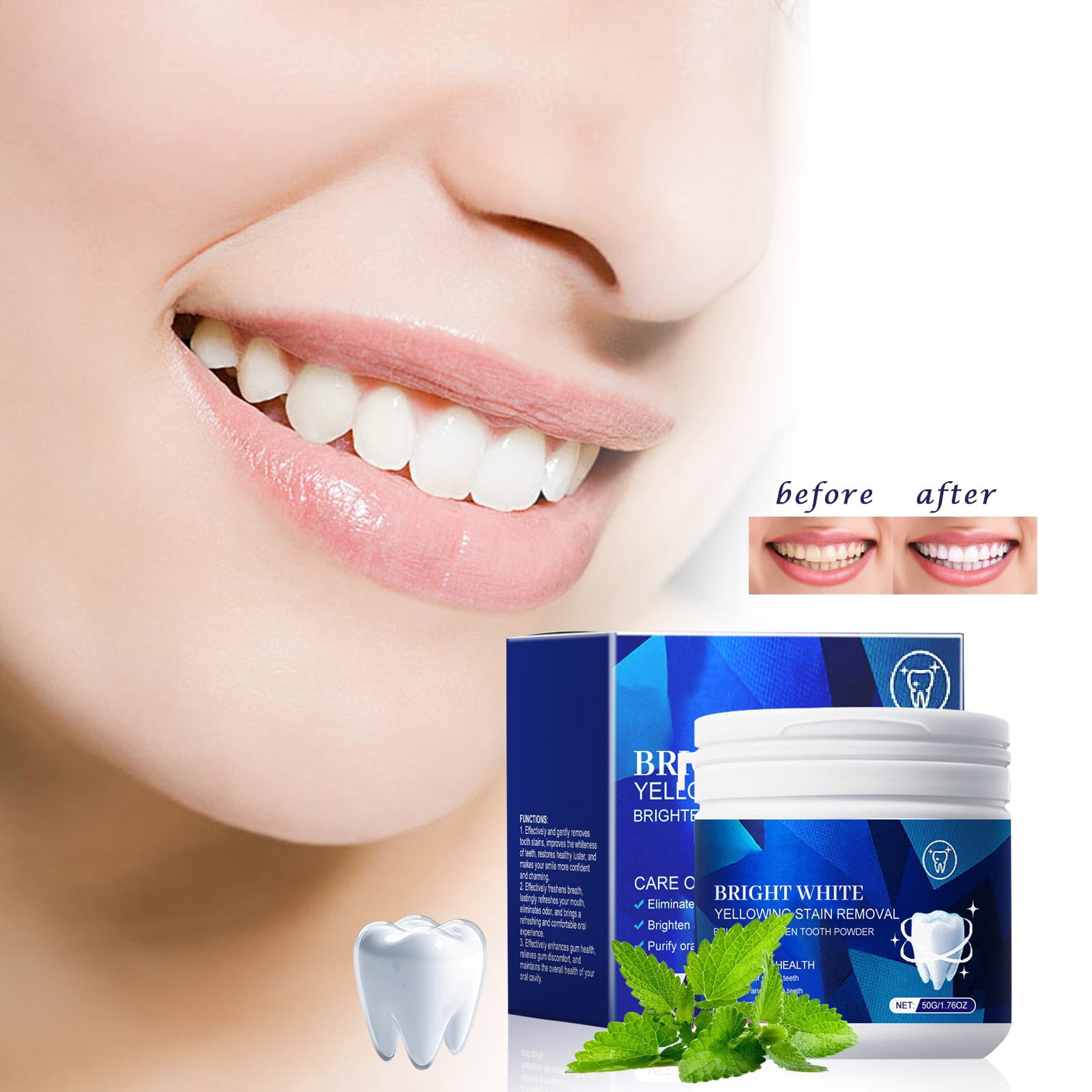 Whitening Tooth Powder, Removing Yellowing and Stains, Reducing Enamel ...