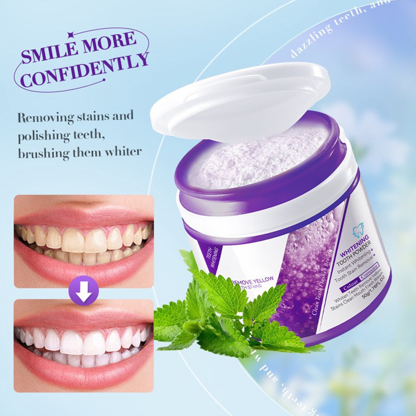 Whitening Tooth Powder,Removing Yellowing and Stains,Reducing Enamel ...