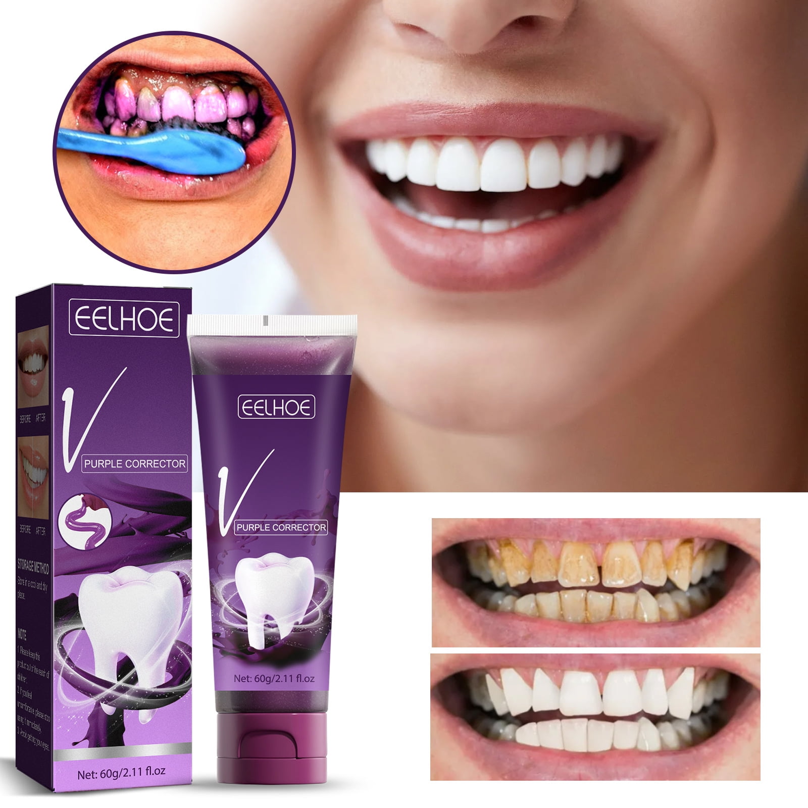 Whitening Toothpaste,Purple Corrector Toothpaste for Teeth Whitening ...