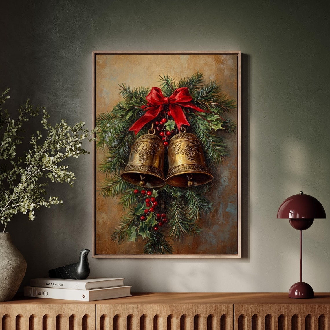 Whitepeak Art Bells Wall Art – Festive Holiday Print With Red Bow And ...