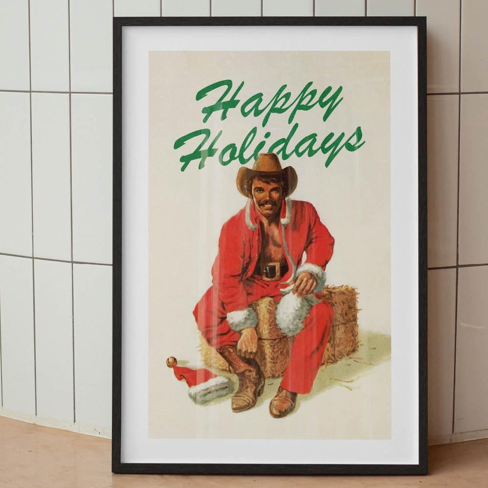 Whitepeak Art Cowboy Santa Print: Retro Xmas Art Xmas Poster Holiday ...
