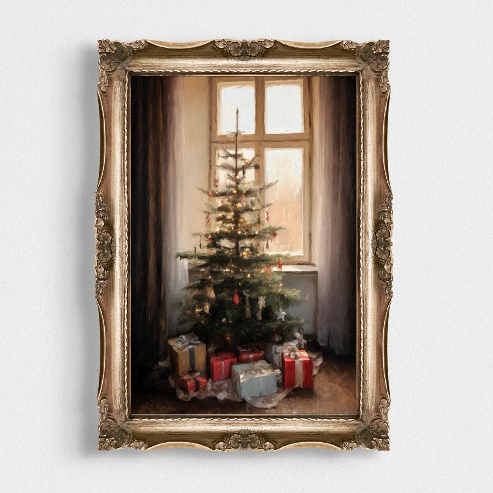 Whitepeak Art Cozy Xmas Tree By Window Art Print | Warm Holiday ...