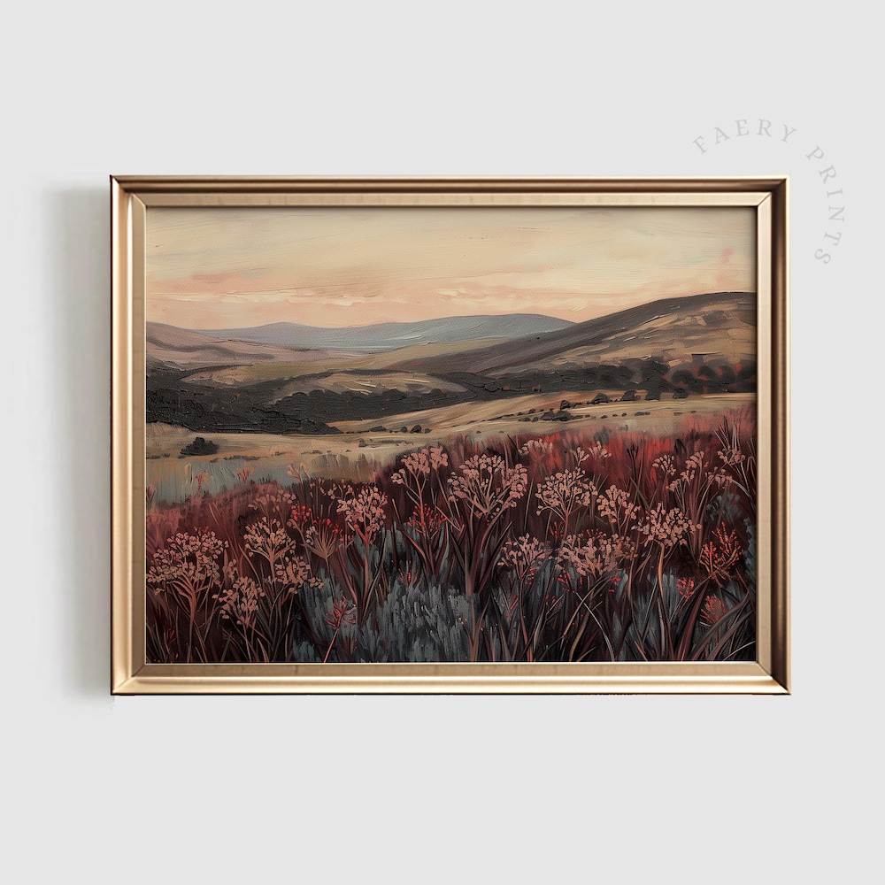 Whitepeak Art Dark Maroon Landscape Print | Vintage Wall Art | Moody ...